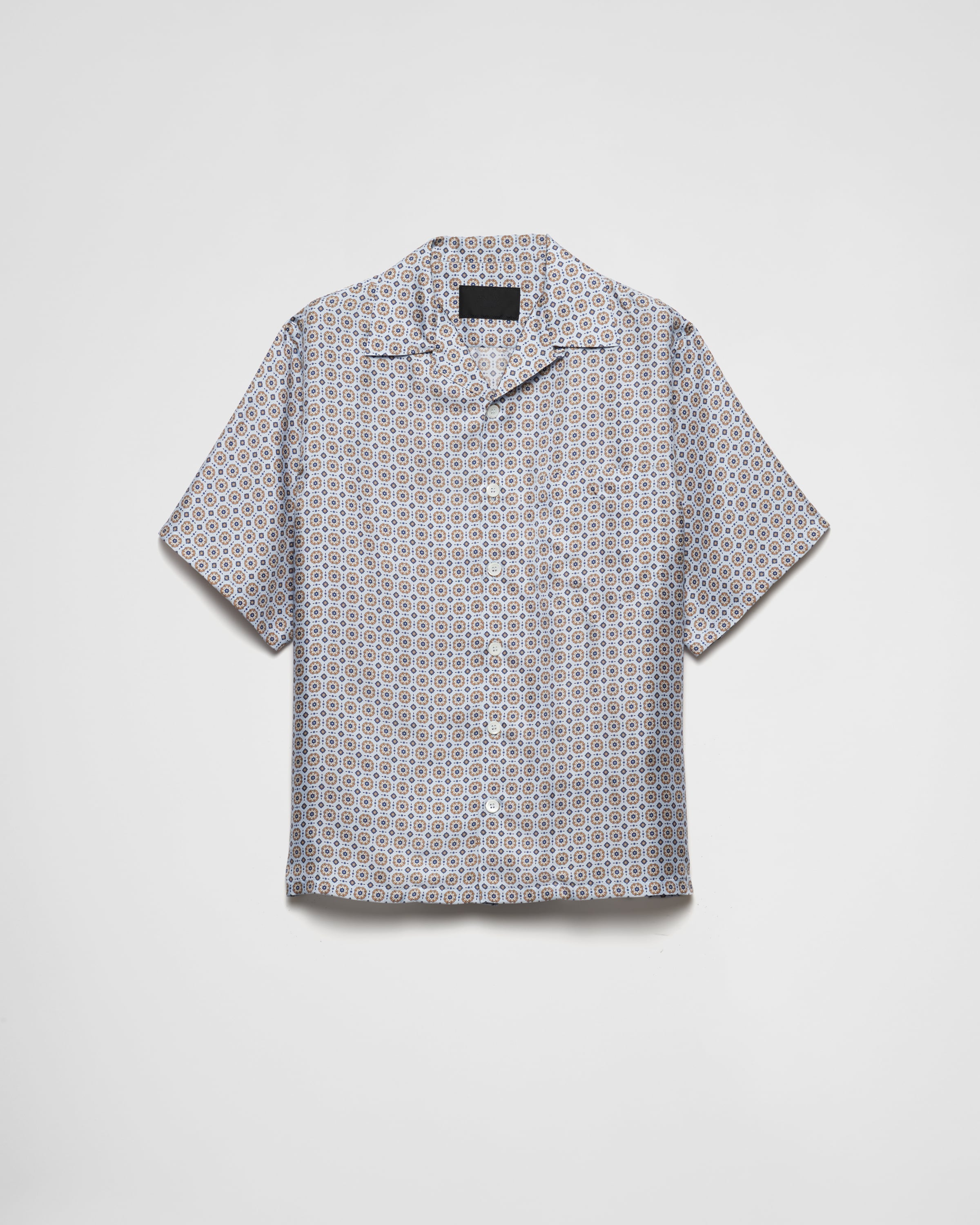 Prada Short-Sleeved Printed Silk Shirt - Sky Blue | Editorialist